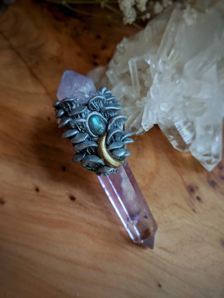 Amethyst Angel Aura Spirit Quartz Fairy Pendant • Witch Wicca Crystal ...