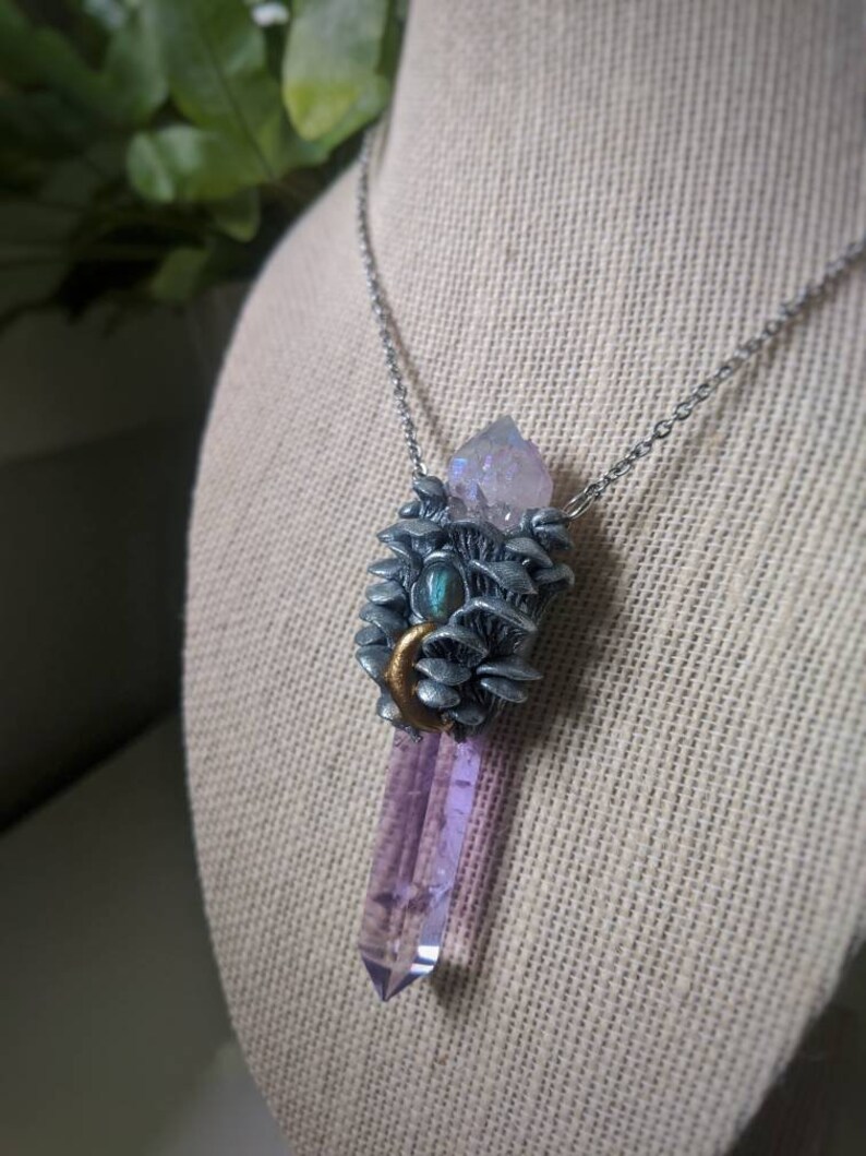 Amethyst Angel Aura Spirit Quartz Fairy Pendant • Witch Wicca Crystal ...