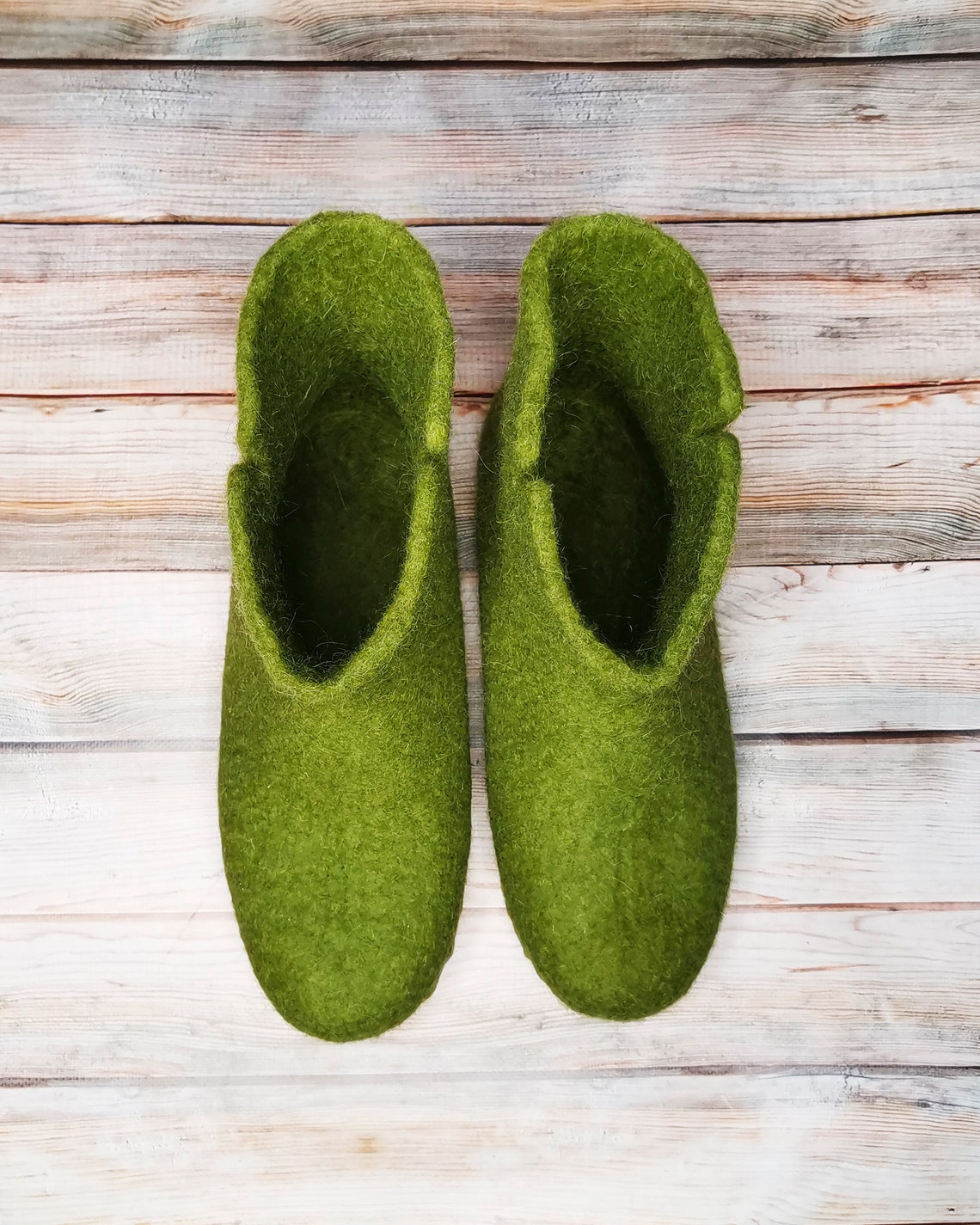 Felted Wool Boot Slippers: Olive Green Tall Home Shoes - Etsy