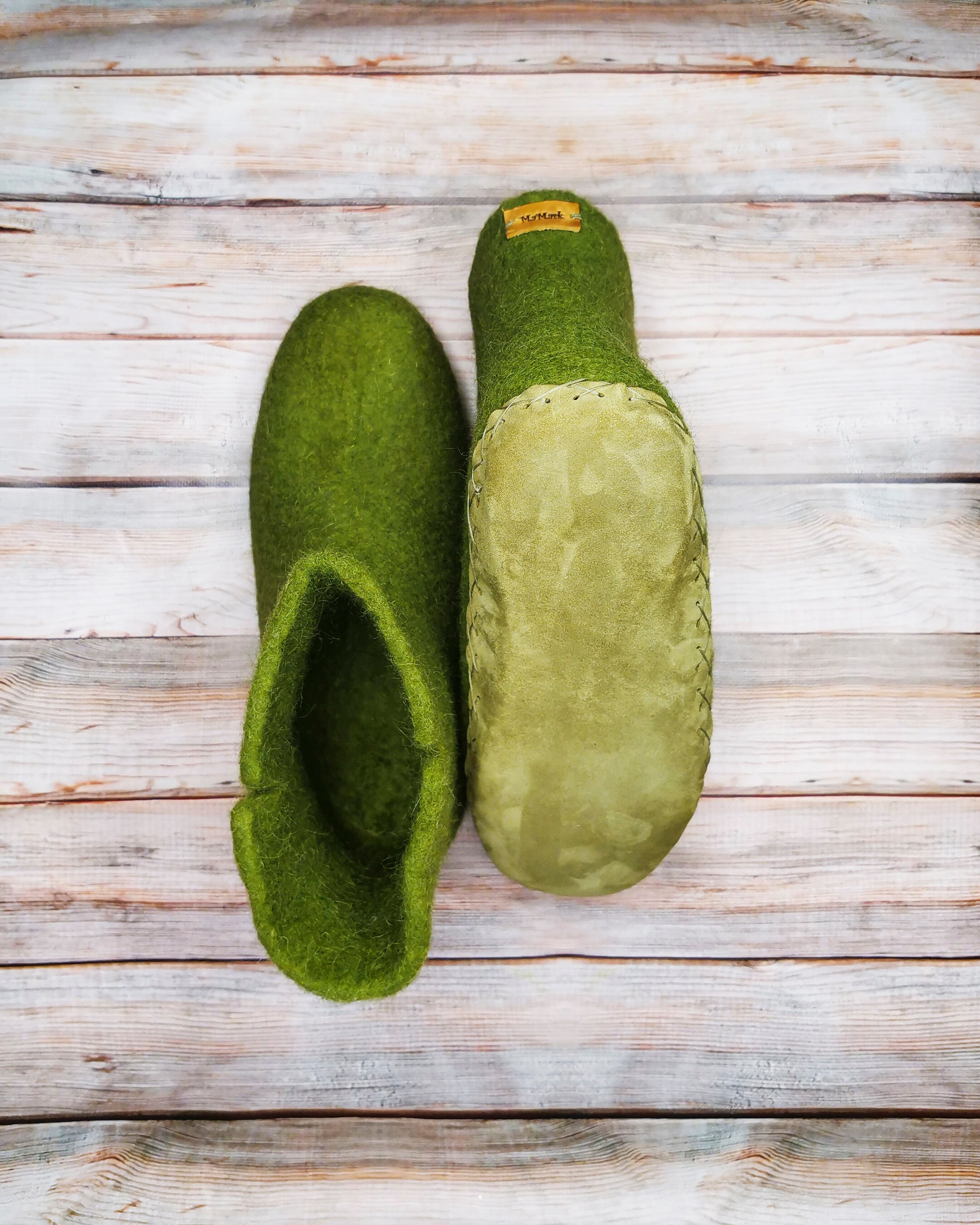 Felted Wool Boot Slippers: Olive Green Tall Home Shoes - Etsy