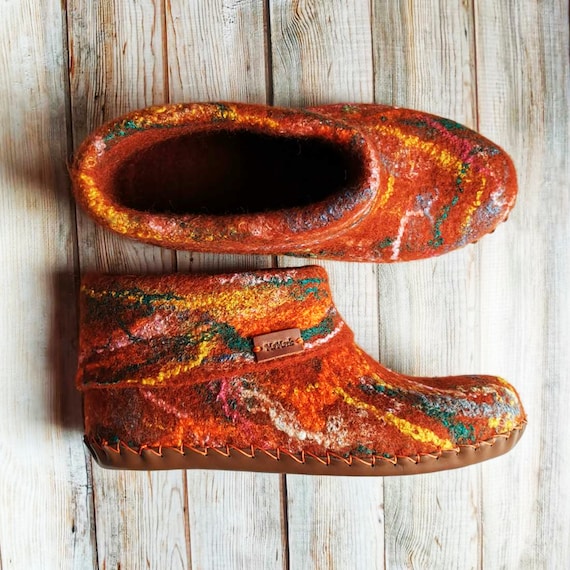 Felted Wool Slippers Woman Home Shoes Winter Tall House - Etsy