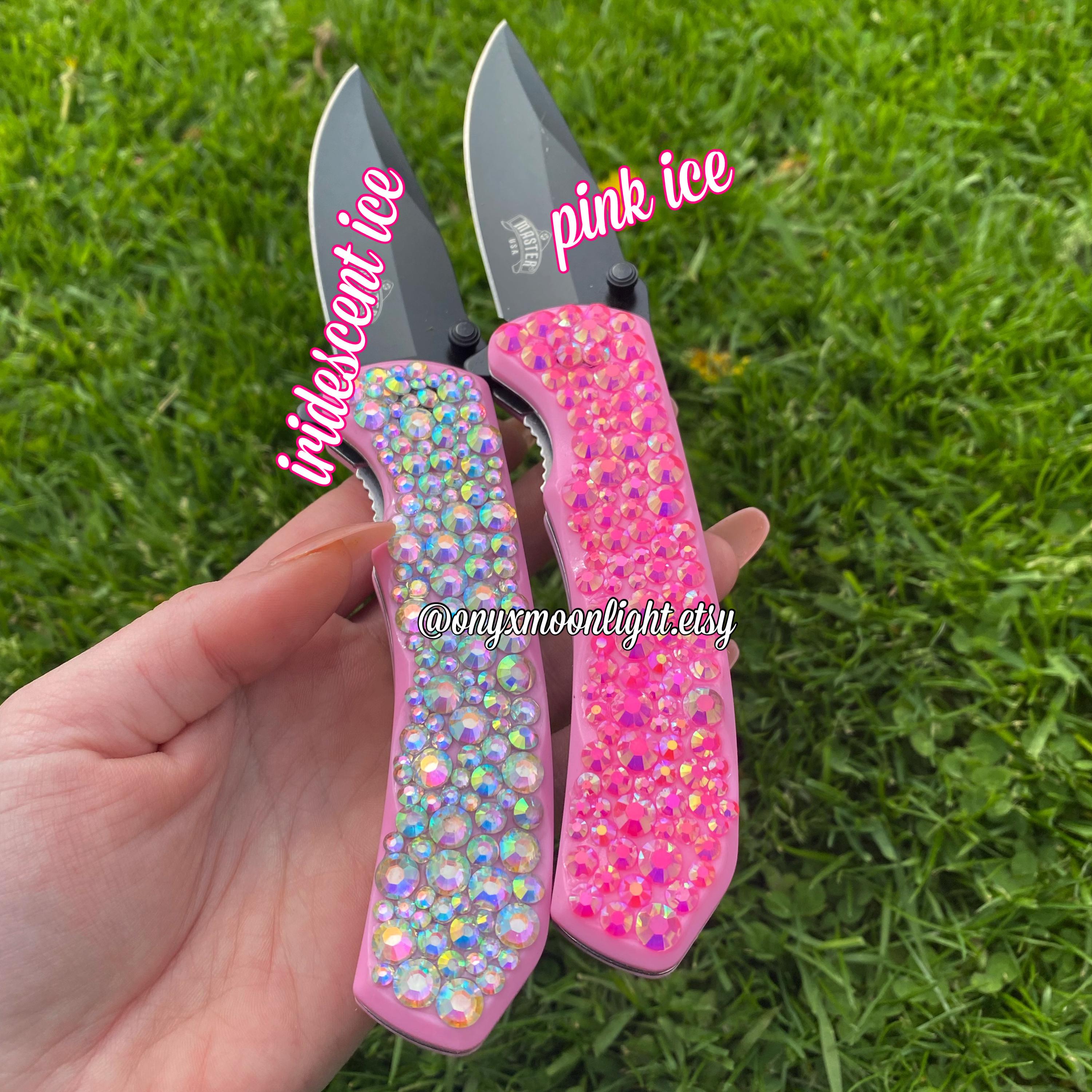 LIMITED EDITION 2026 Pink Steel Blade Pocket Knife W/ Crystals | Bling ...