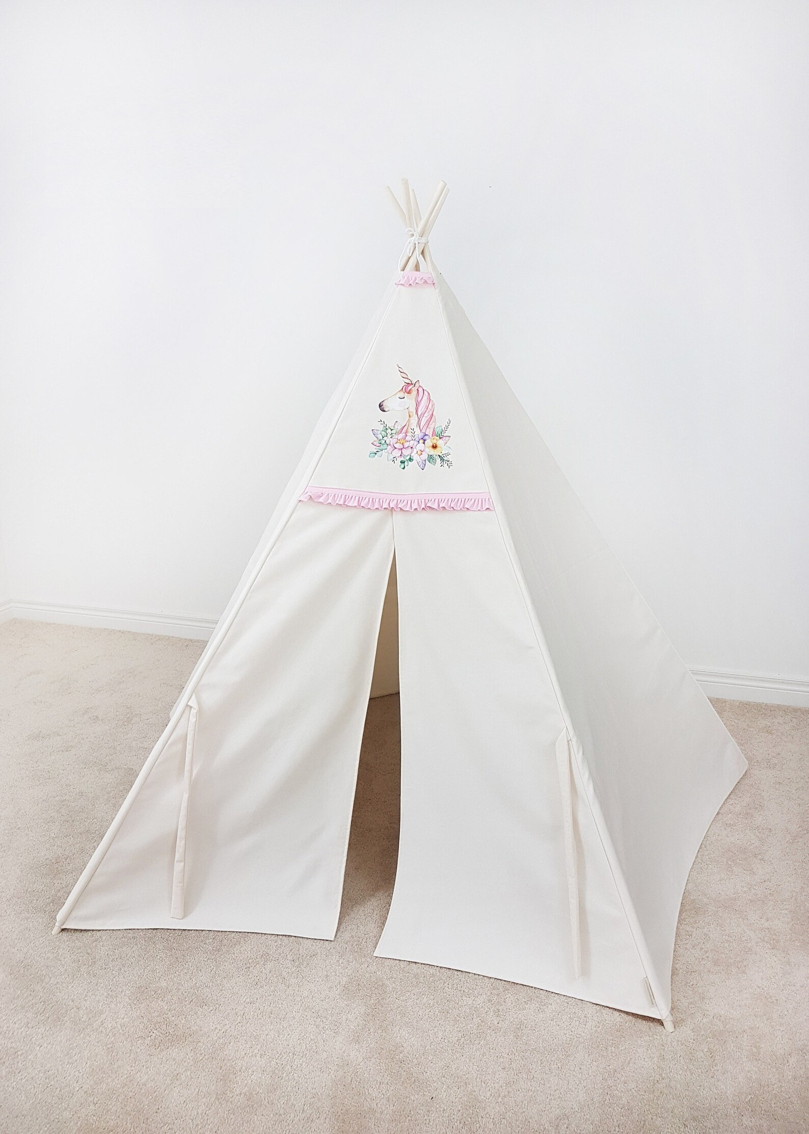 Kids Teepee Tent Big Unicorn Pink Frills Off-white Taupe - Etsy