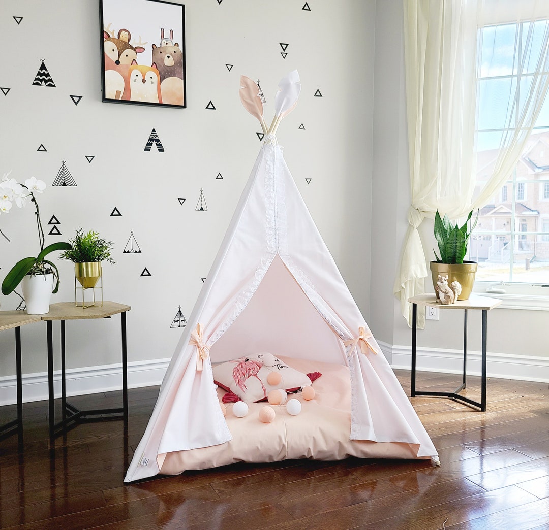 Kids Teepee Tent White With Lace and Peach Doors Girls Payette Decor ...