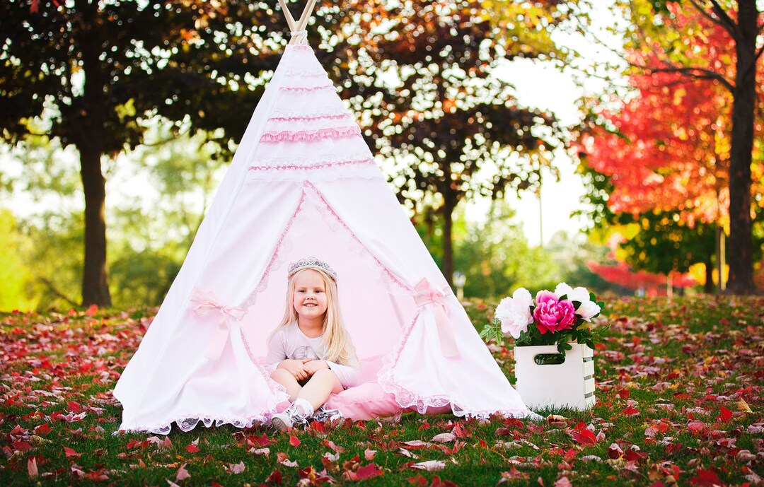 White Pink Lace Frills, Kids Teepee Baby Shower Gift Home Decor Nursery ...
