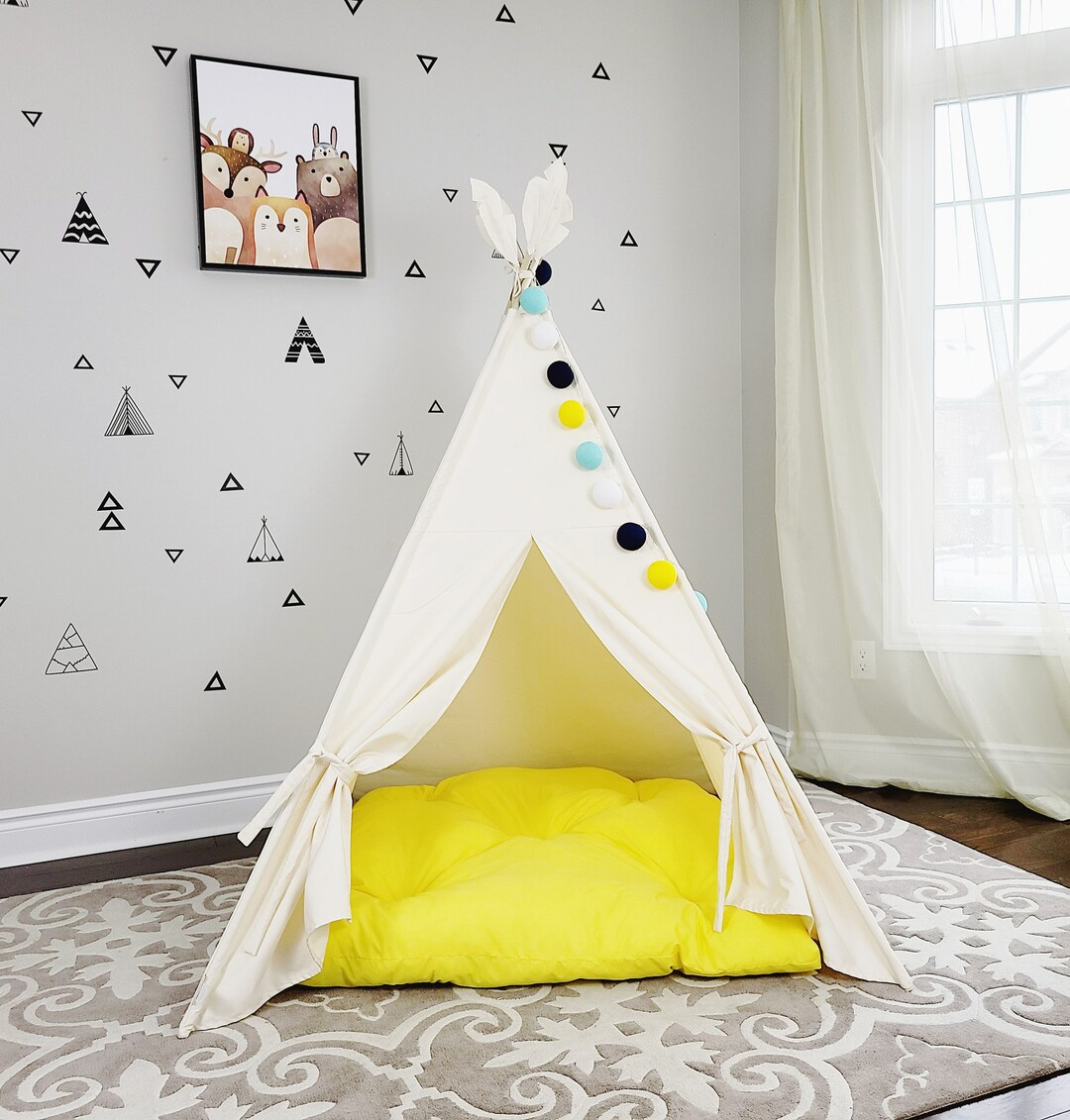 Plain Color Canvas Teepee Outside Pole's Sleeves Kids Teepee Tent ...