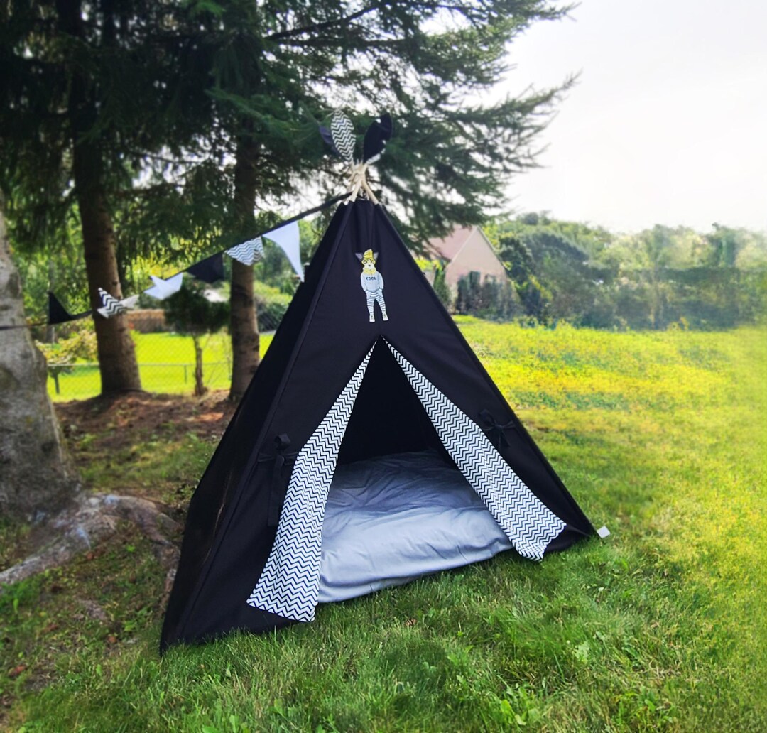 Kids Teepee Tent Black Zig Zag Fancy Dog Patch Gift Fort Play Kids Tipi ...