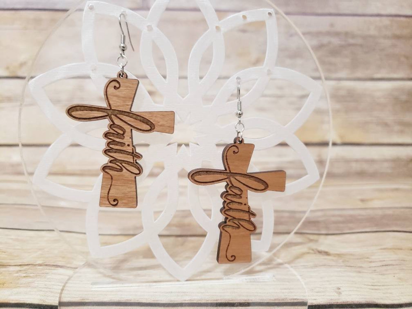 Laser Cut Wooden Cross Earrings - Etsy