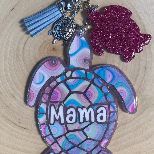 Mama Turtle Personalized Keychain With Baby Turtles Mama - Etsy