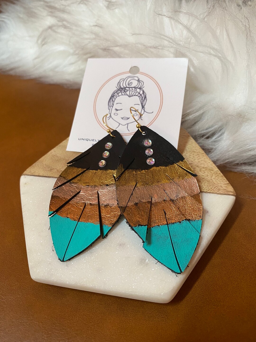 The PHOENIX, Hand Painted Leather Earrings, Large Fringe Feathers ...