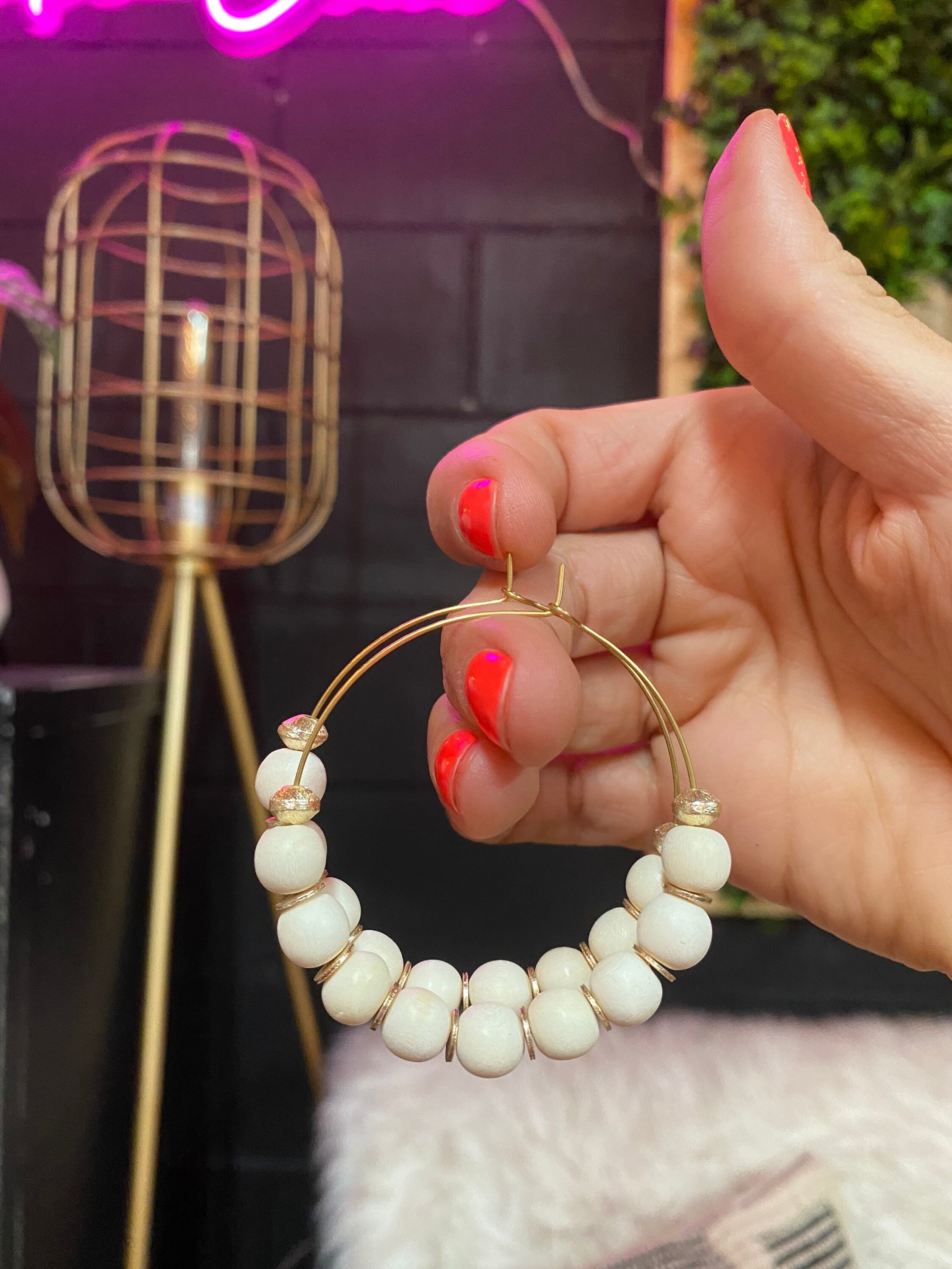 NEW Wood Bead Hoops Gold Hoops Raw Brass Hoops White Gold - Etsy UK