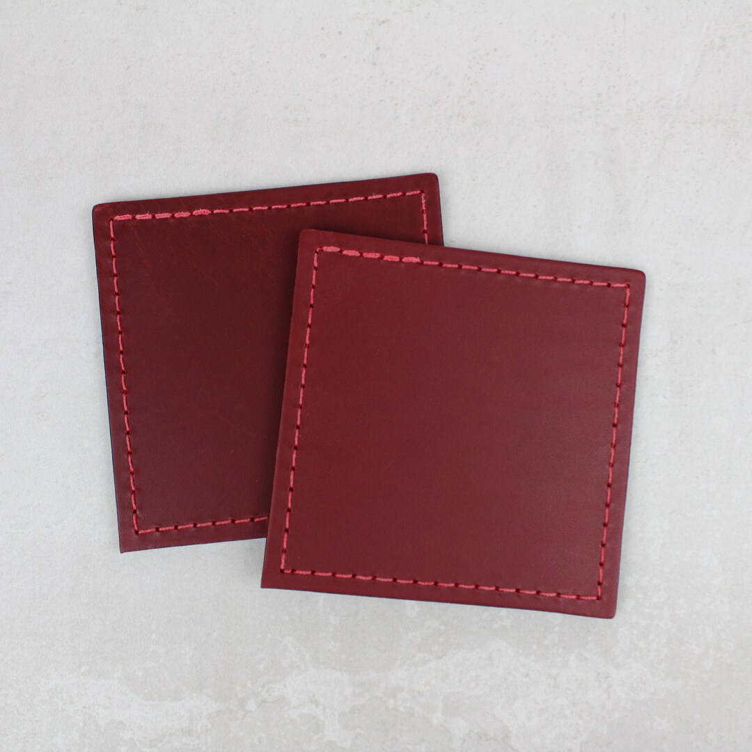 Personalised Square Cherry Leather Coaster - Set of 6 | Smooth Genuine ...