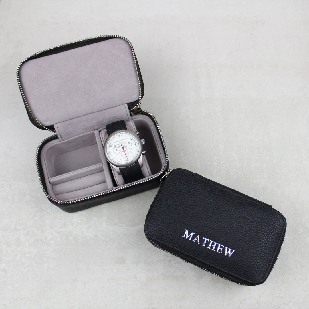 Personalised Leather Travel Watch Case | Genuine Leather, Gifts for Him ...