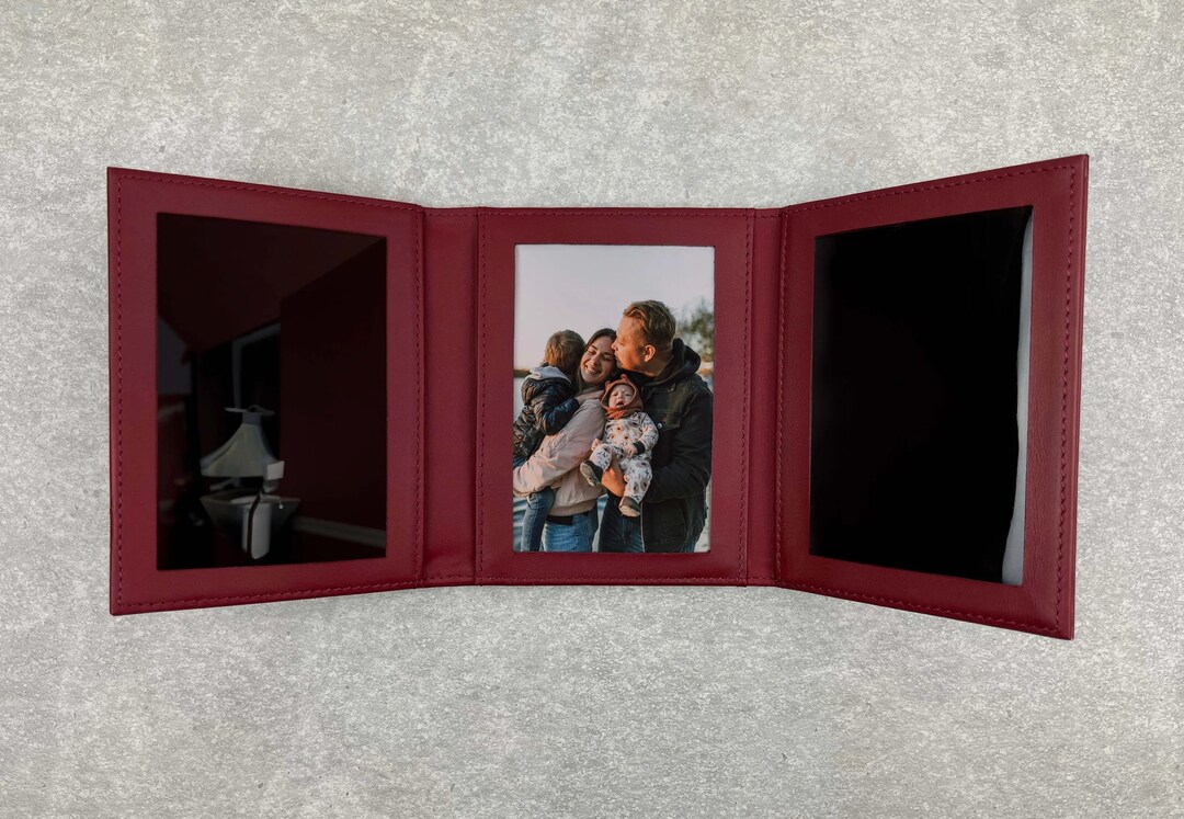 Personalised 3 Folding Leather Travel Photo Frame 5x3.5 | Portable ...