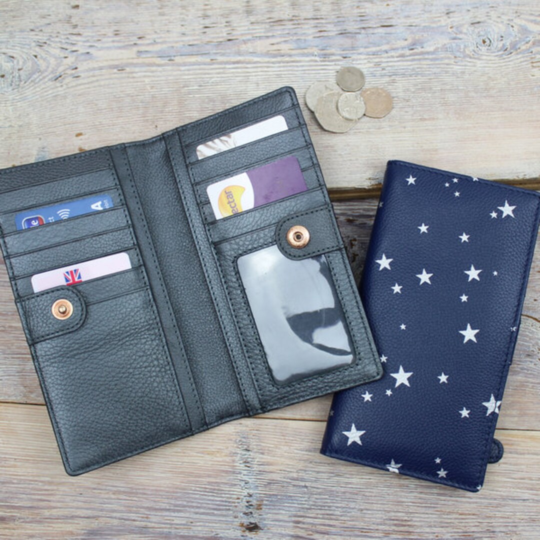 Personalised Star Print Leather Card Purse | Genuine Leather, Credit ...