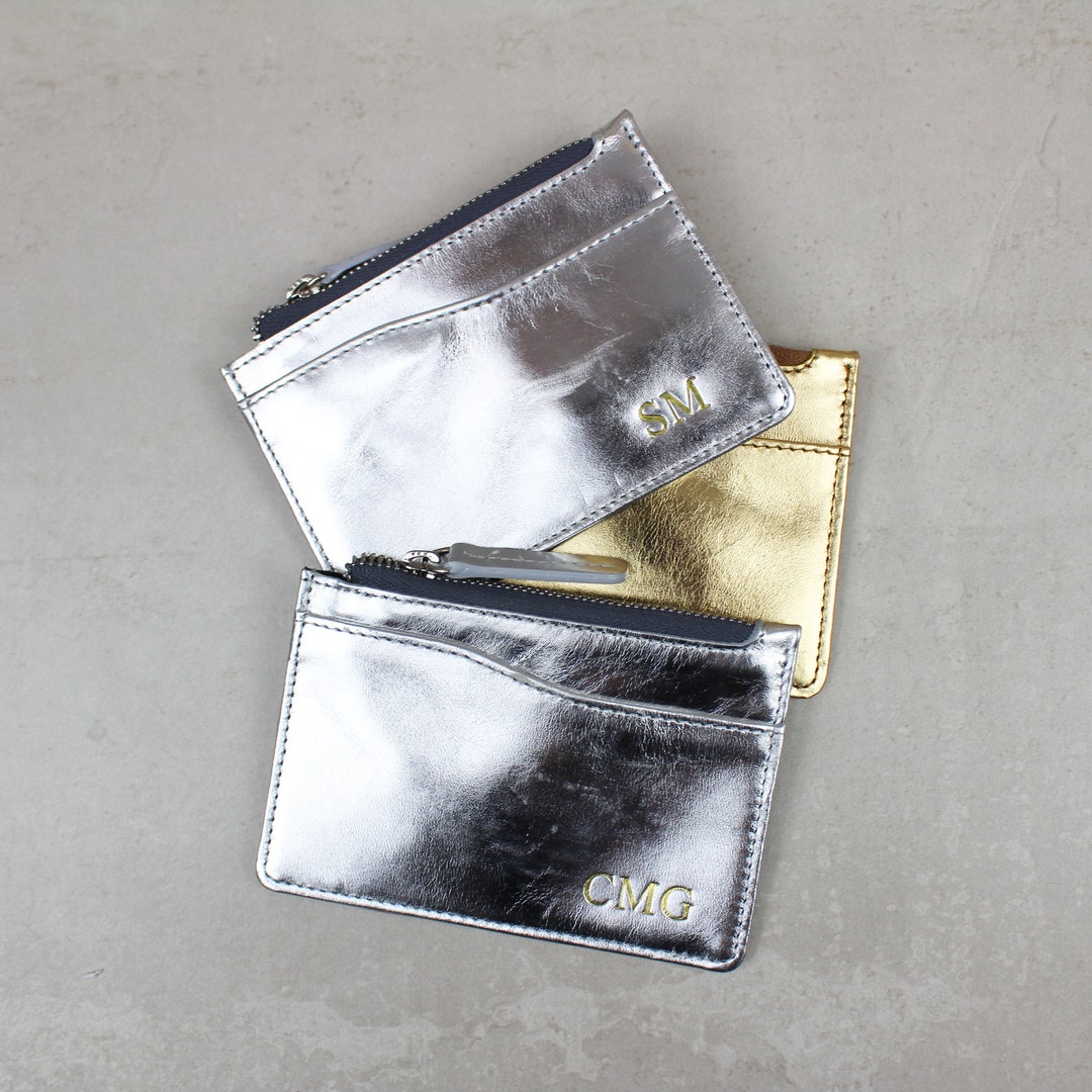 Personalised Metallic Leather Card and Keys Purse | Essentials Zip ...