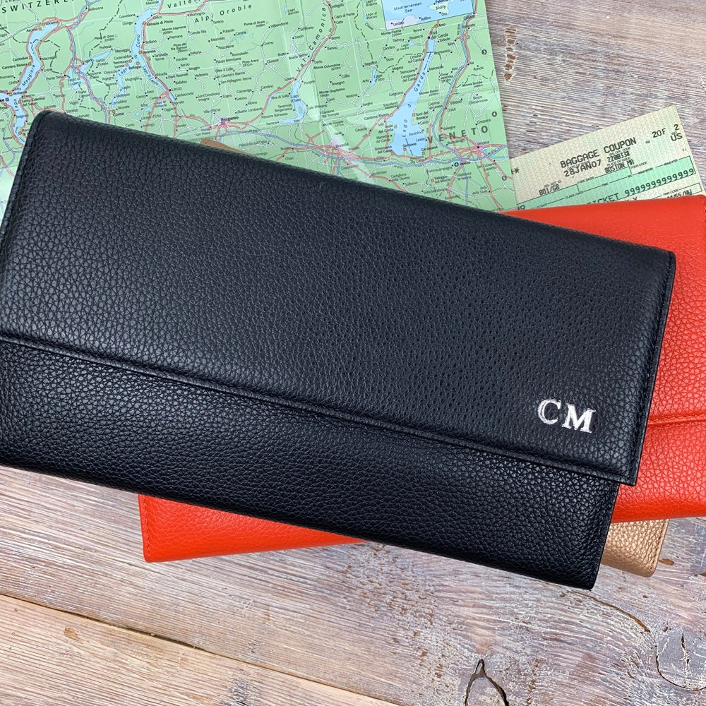 Personalised Leather Travel Wallet | Document Holder, Family Holiday ...