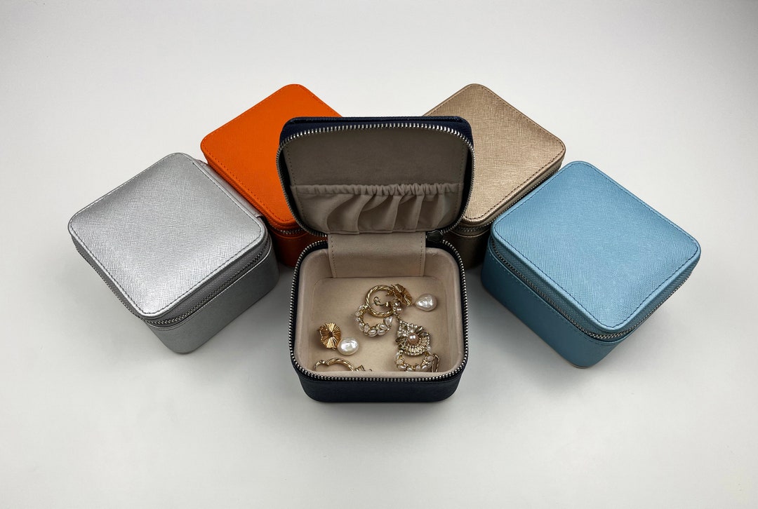 Personalised Vegan Leather Mini Square Travel Jewellery Case ...