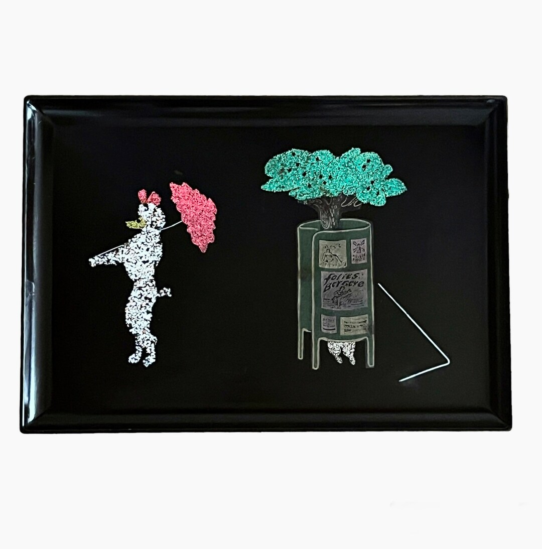 Couroc Tray Poodle Dog Mid Century Tray Black Lacquer Resin Vintage Bar ...