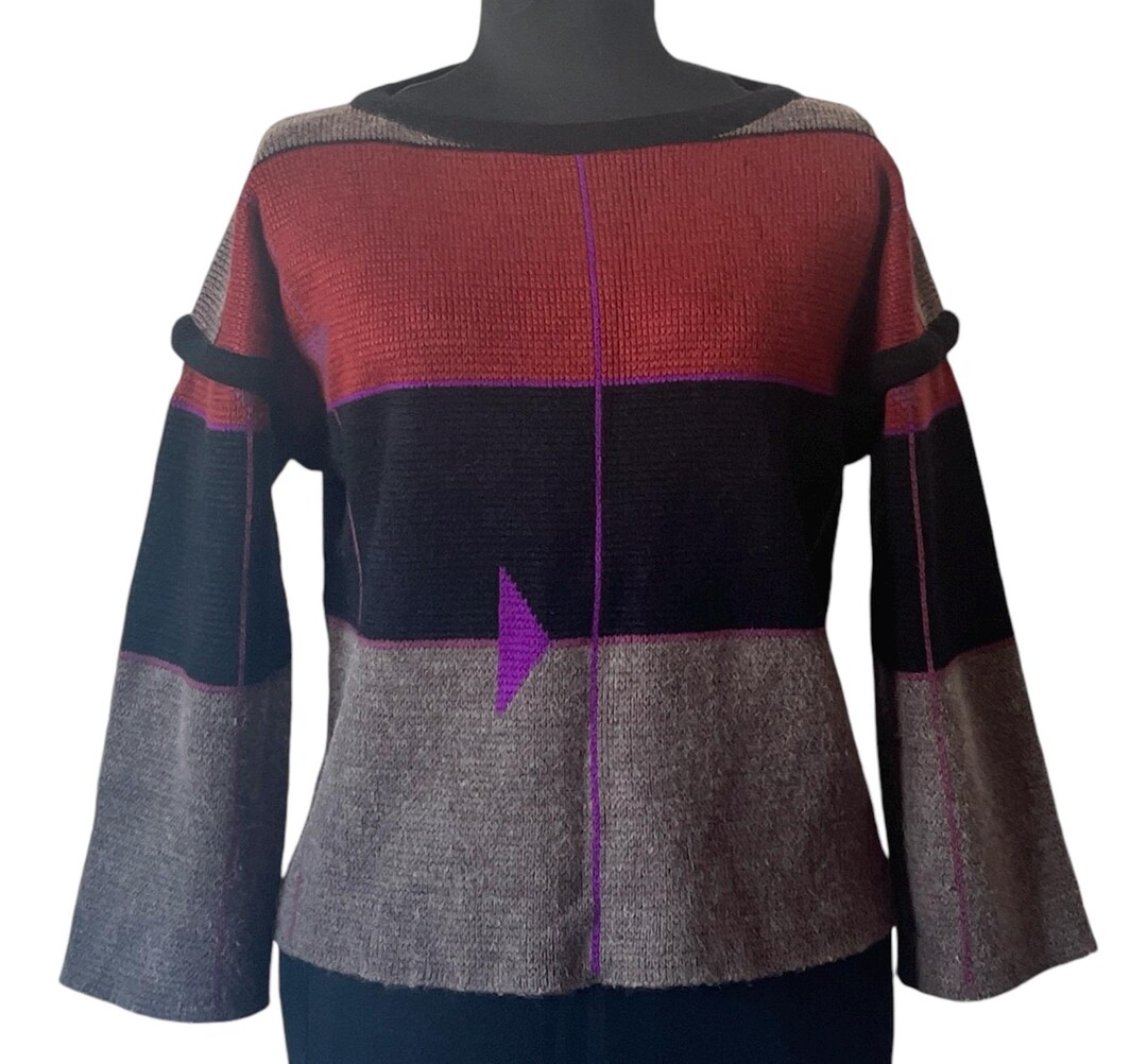 80s Pierre Cardin Vintage Sweater Colorblock New Wave Modern Stripe ...