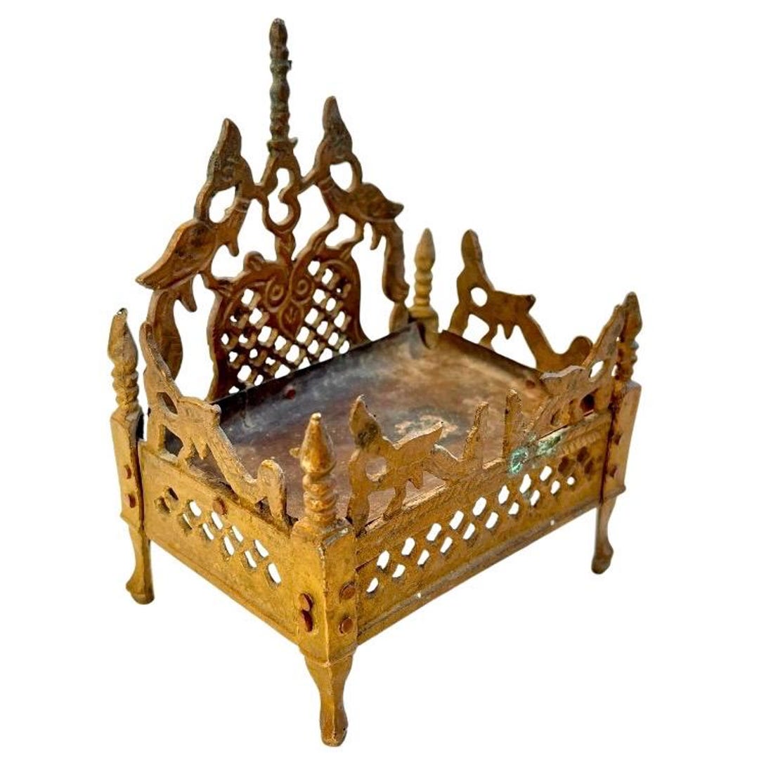 Brass Singhasan Antique Indian Brass Throne Jewelry Ring Dish Trinket ...