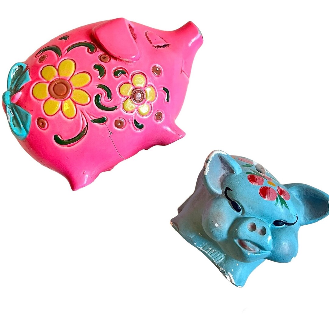 60s Piggy Banks Chalkware Flower Power Decor Coin Banks Funky Kitschy ...