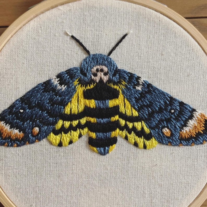 Death’s Head Hawk Moth Hand Embroidery - Etsy
