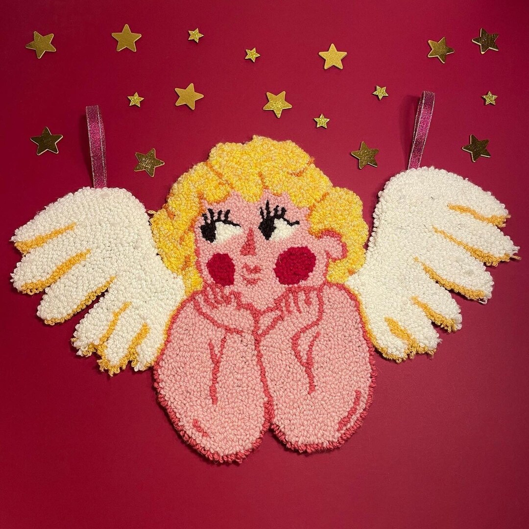 Cherry-cheeked Cherubs, Tufted Christmas Wall Hanging, Wall Rug ...