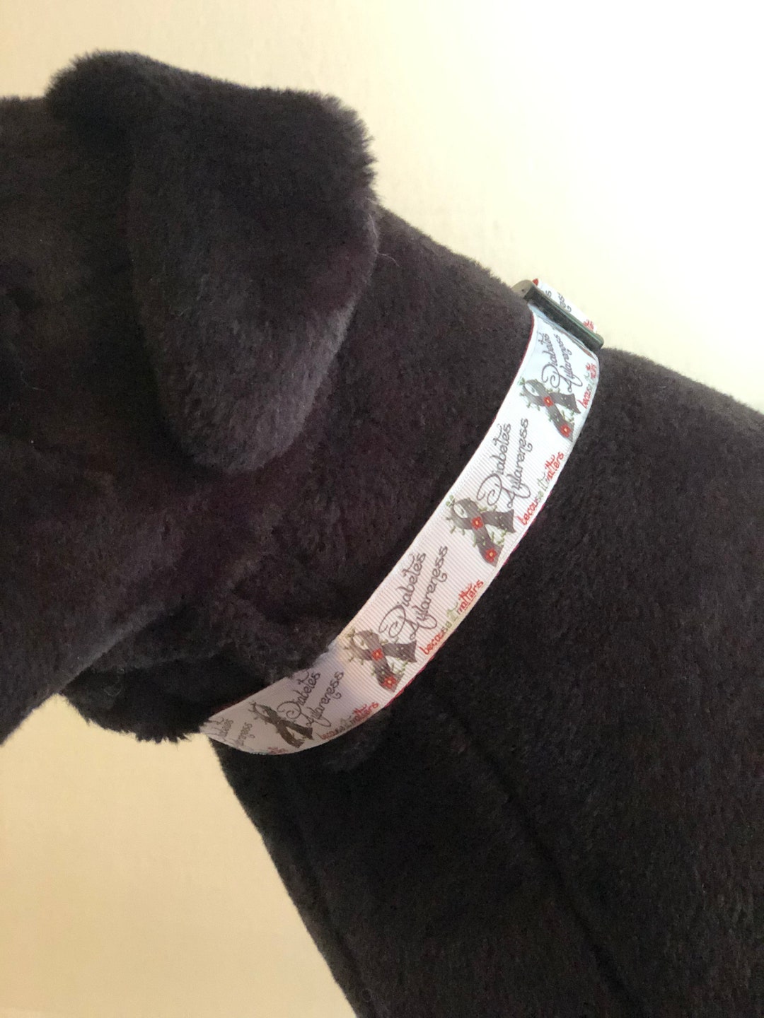 Diabetes Awareness Themed Grey and White Adjustable Dog Collar Size ...