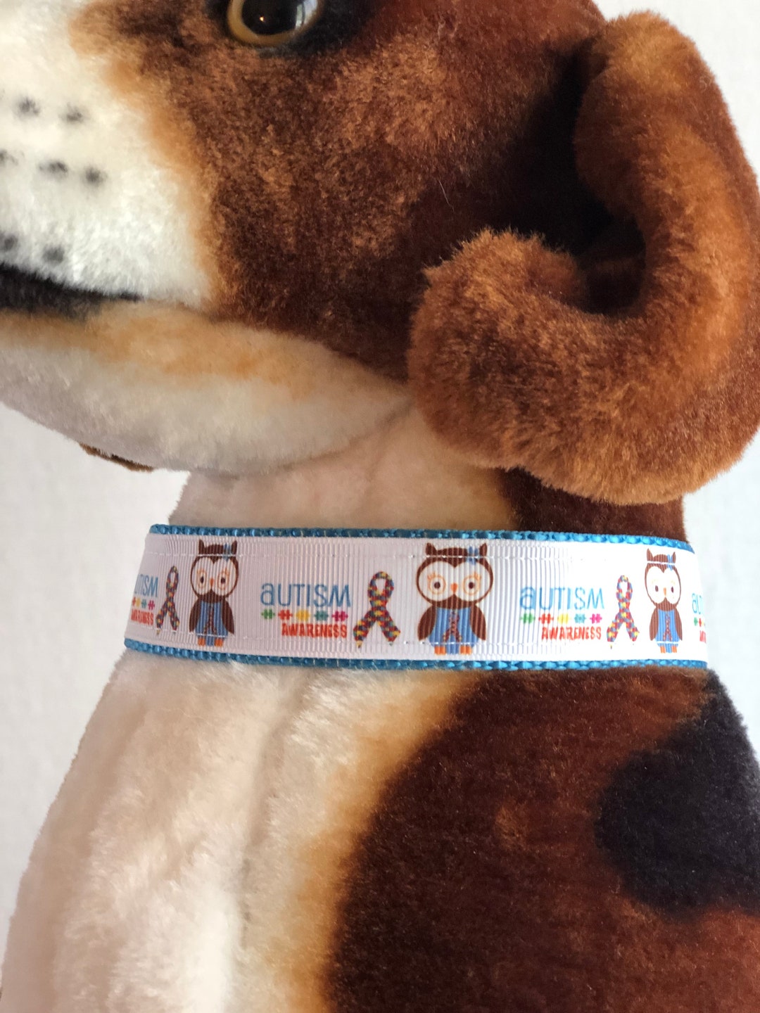 Autism Owl Themed Yellow, Red and Blue Adjustable Dog Collar Size ...