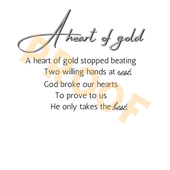 Heart of Gold Poem PNG JPG Transparent Obituary Memorial | Etsy