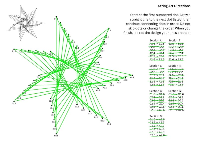 String Art Worksheet - 7 Section Star - Side 2-2 Connection Pattern - Etsy