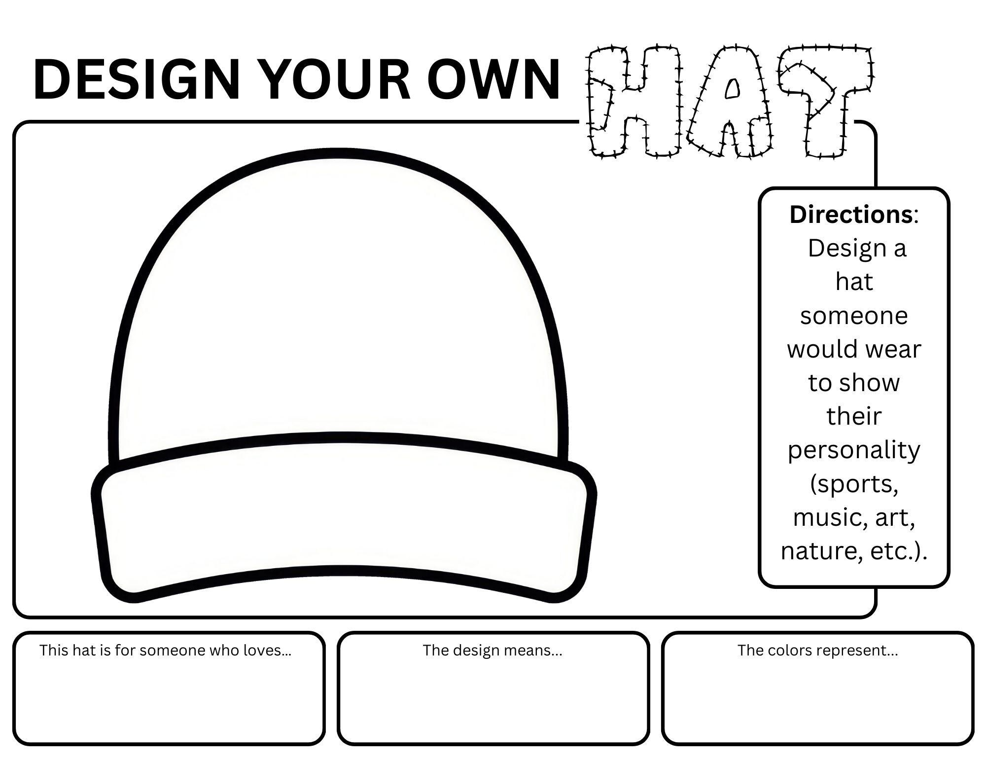 Design Your Own Hats Printable for Kids, Creative Fashion Art Activity ...
