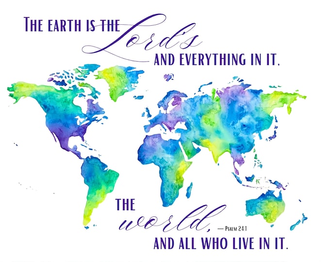 World Map Bible Verse Art Prints: Psalms Set of 3 (digital Download ...