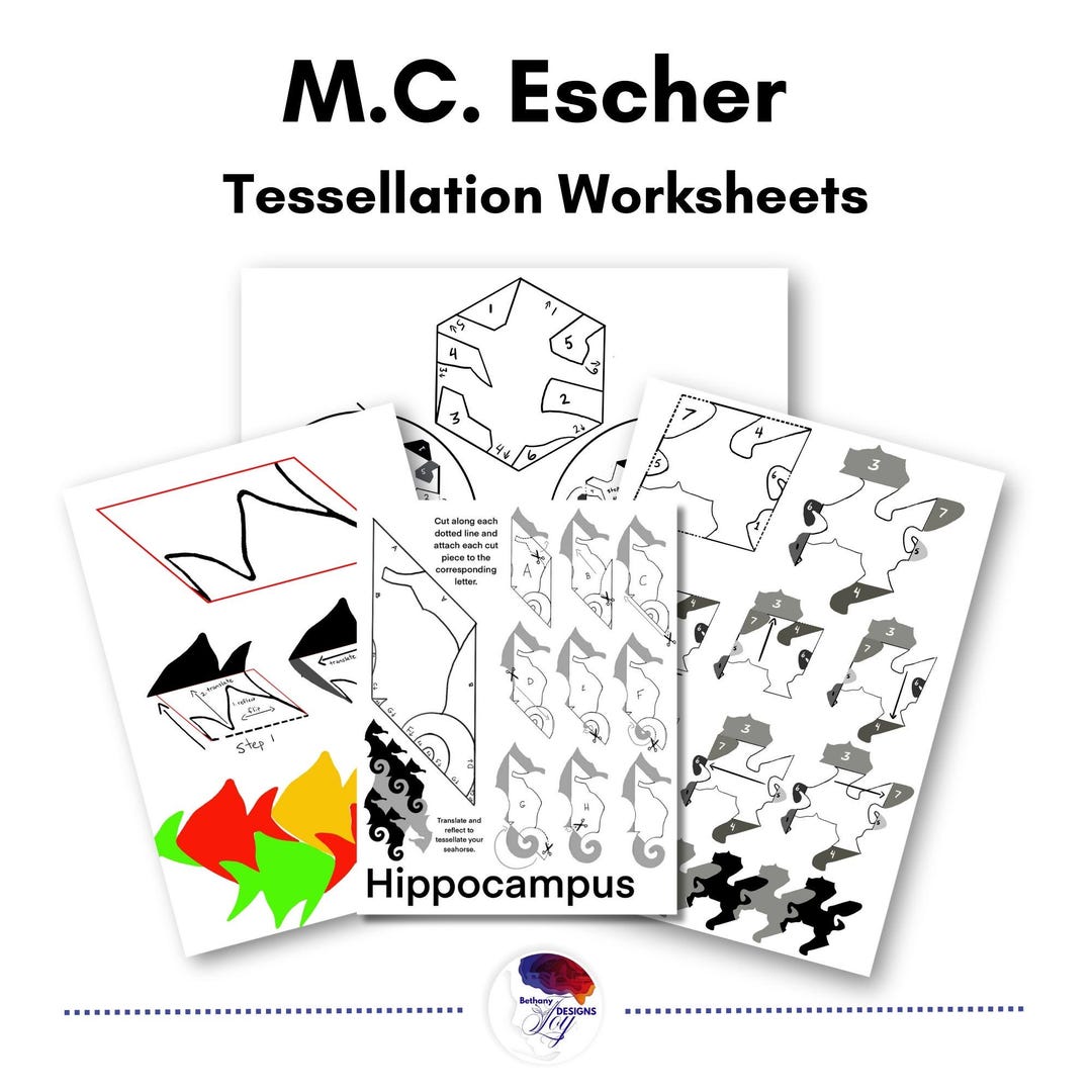 Tessellation Art Printable Bundle Inspired by M. C. Escher (4 ...