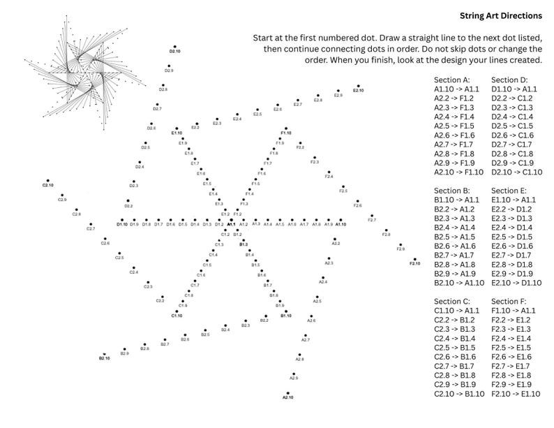 String Art Worksheet - 6 Section Star - Side 2-1 Connection Pattern - Etsy