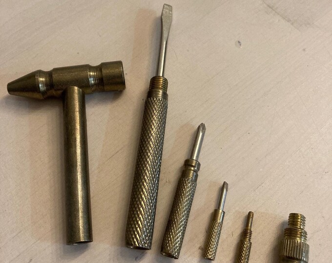 Vintage Brass 5-in-1 Multi-tool Set Hammer With Nesting Screwdrivers, 6 ...