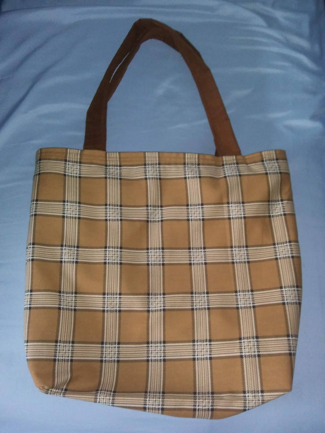 Tan Tartan Plaid Reusable Shopping Bag Farmer Market Shopping Tote - Etsy
