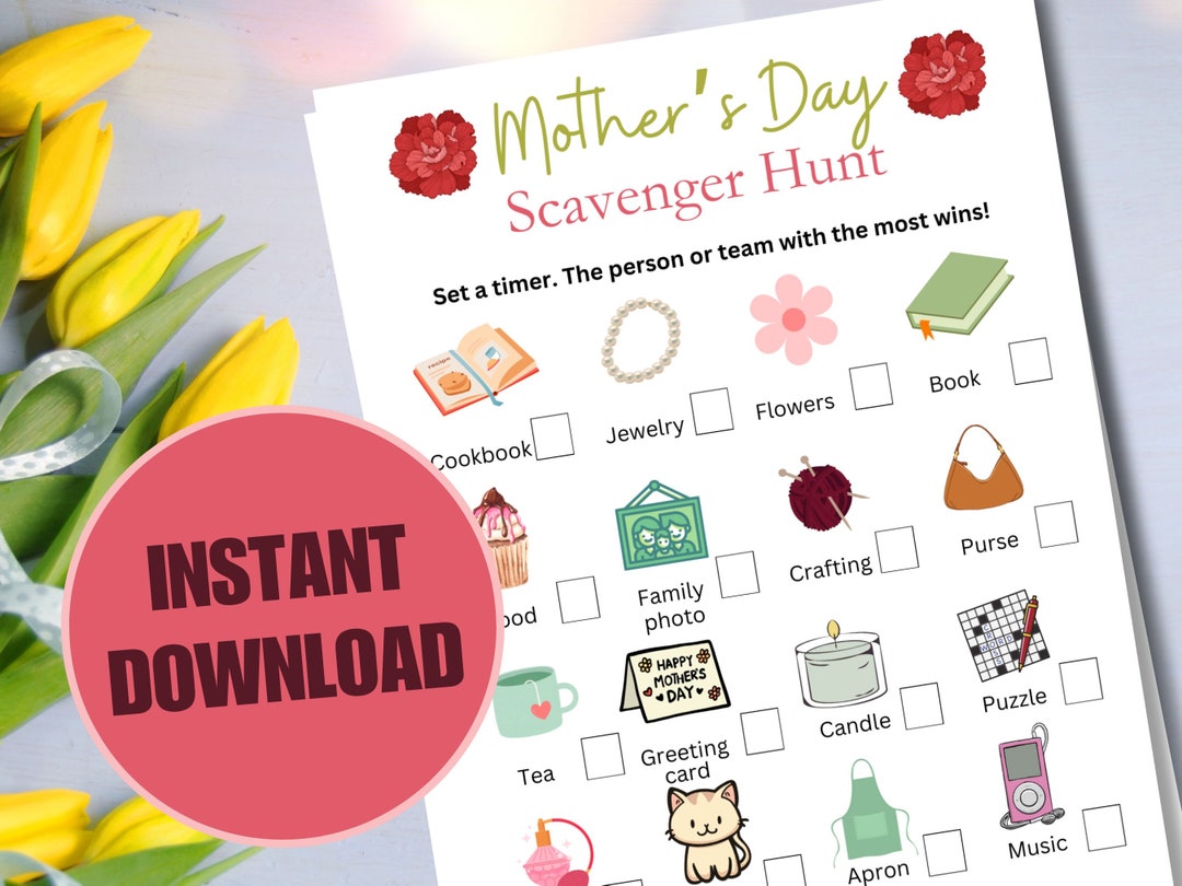 Printable Mother's Day Scavenger Hunt for Kids, Digital Mother's Day ...
