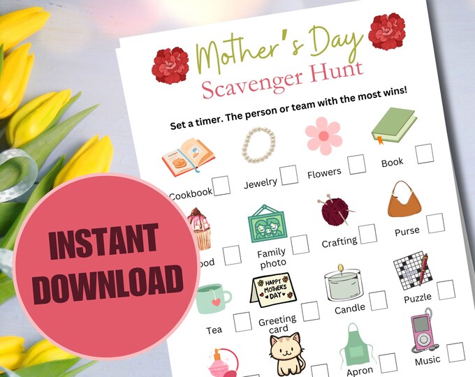 Printable Mother's Day Scavenger Hunt for Kids, Digital Mother's Day ...