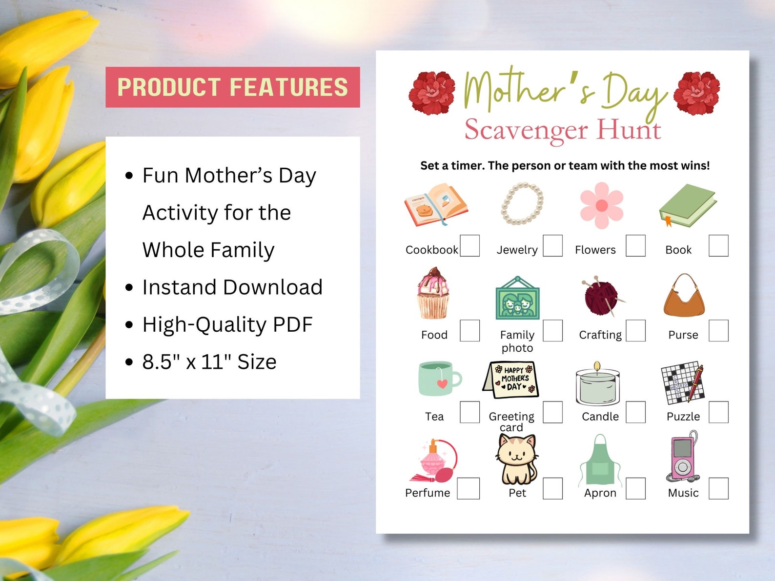 Printable Mother's Day Scavenger Hunt for Kids, Digital Mother's Day ...