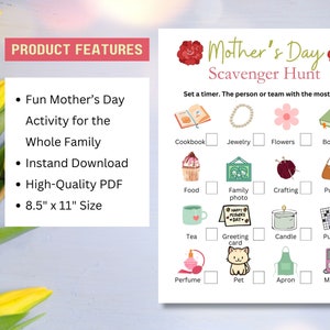 Printable Mother's Day Scavenger Hunt for Kids, Digital Mother's Day ...