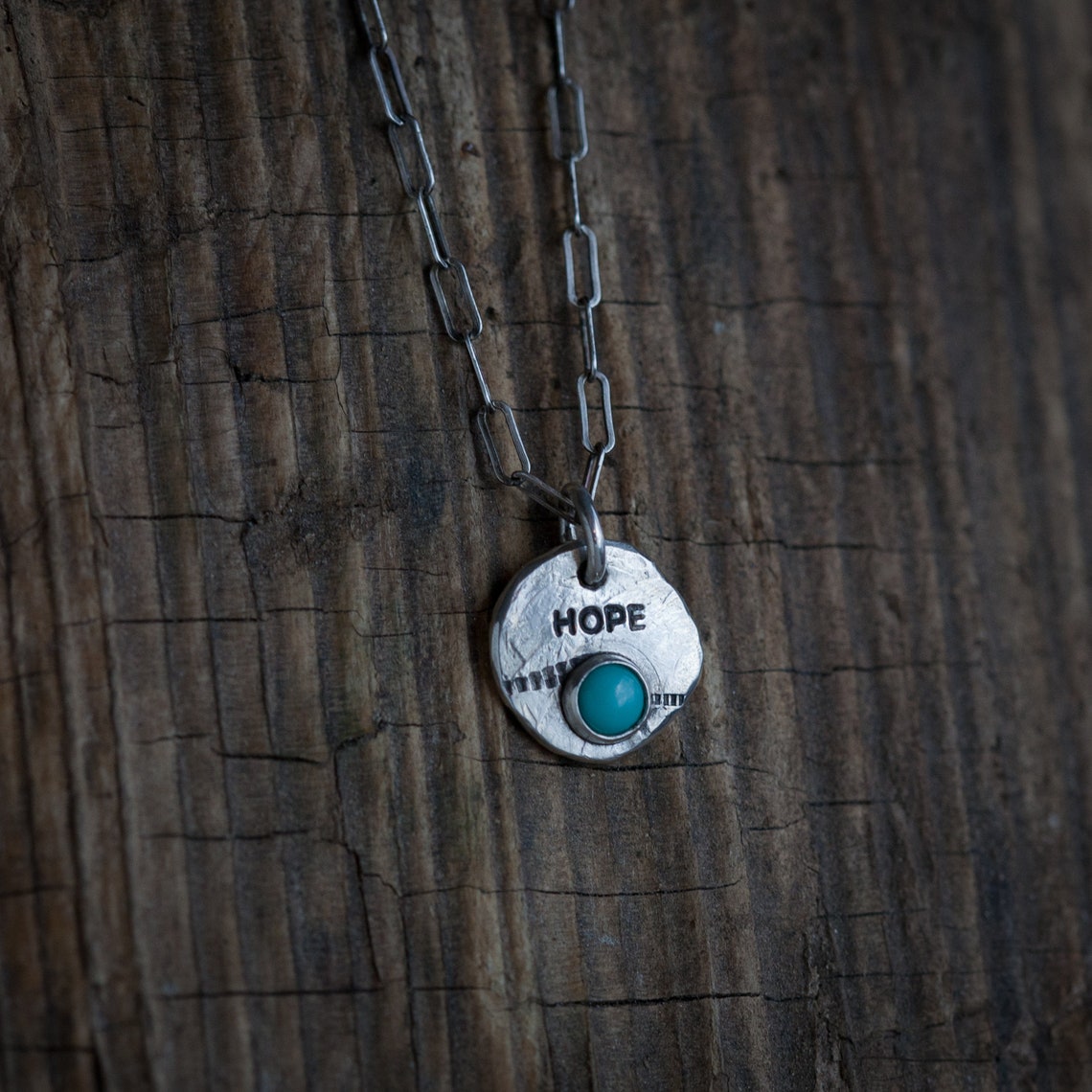 HOPE Charm Necklaces Rustic Textured Memento Pendants Turquoise - Etsy