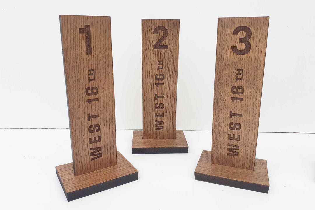 Personalized Wood Table Number Stands: Engraved Oak, Restaurant & Bar ...
