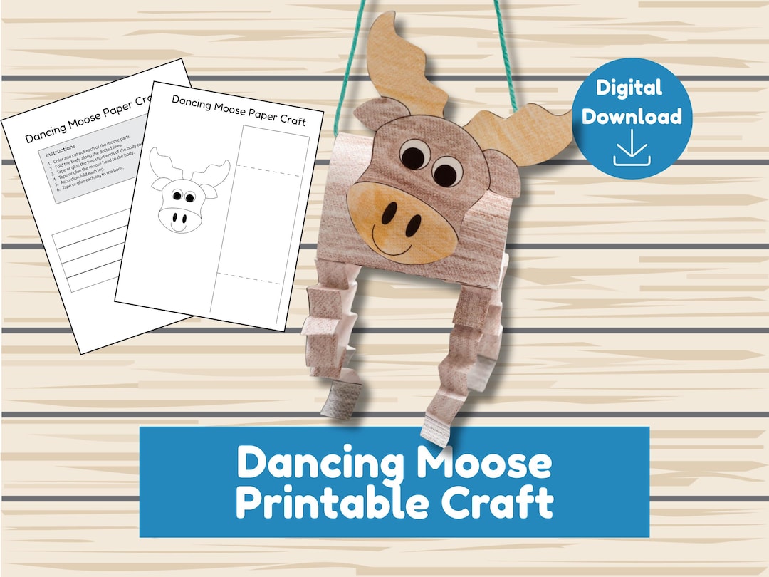 Dancing Moose Puppet, Kids Craft, Printable Template, Woodland Animals ...