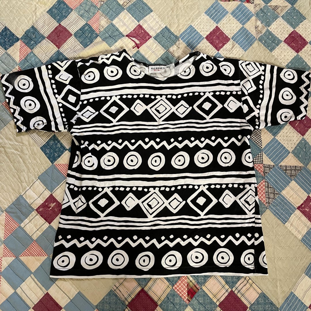 Vintage 1990s BG Basics Black White Spiral Geometric Funky Shape Print ...