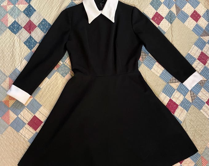 Vintage 60s Wednesday Addams Black White Fit Flare Mod A Line Dress ...