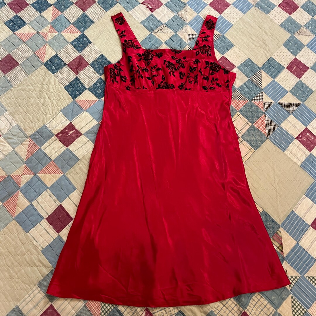 90s Red Velvet Rose Slip Dress: Y2K Goth Dark Romance, Large - Etsy