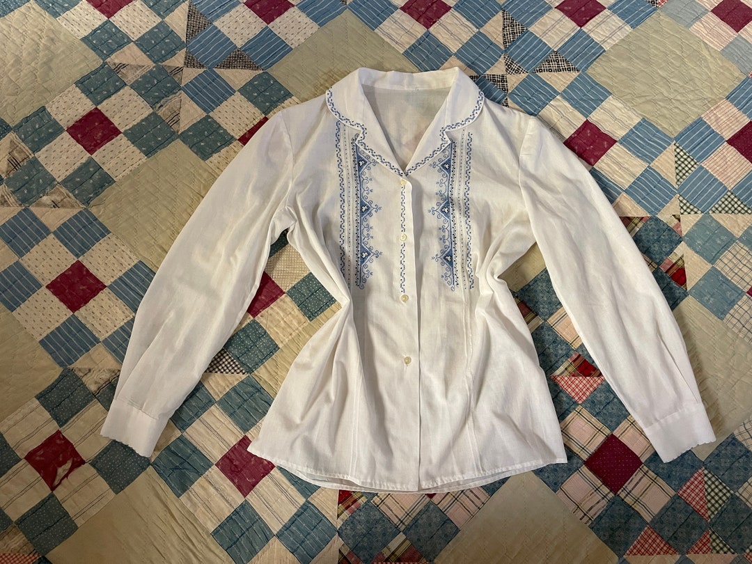 Vintage 60s Greek Needlepoint Blouse: Embroidered Cotton Blend Top ...