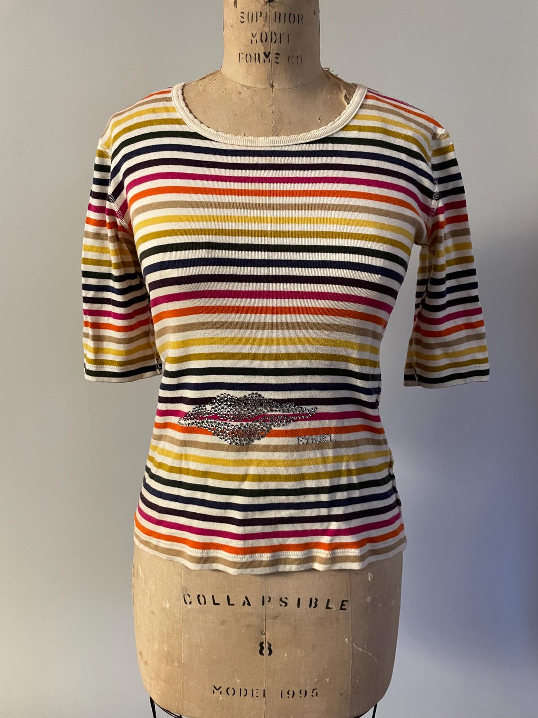 Vintage 90s Sonia Rykiel Rainbow Stripe T-shirt: Rhinestone Logo ...